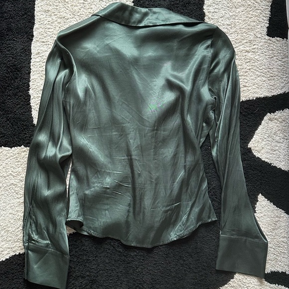 Zara | Tops | Zara Ruched Satin Effect Shirt In Emerald Green | Poshmark